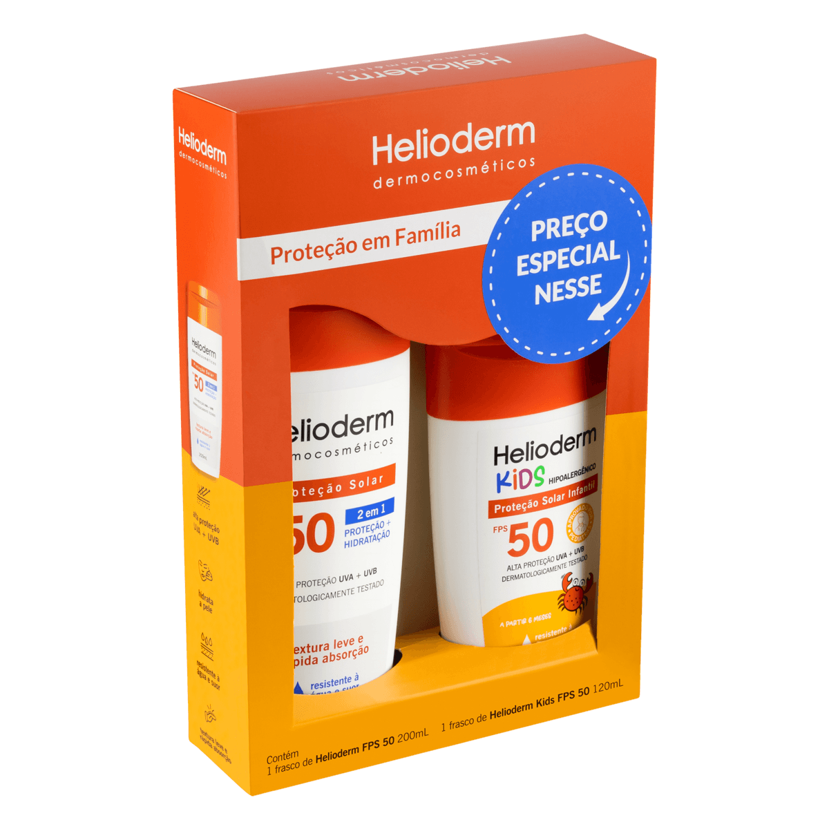 Kit Protetor Solar Família Helioderm FPS50 200ml + Protetor Solar Kids ...