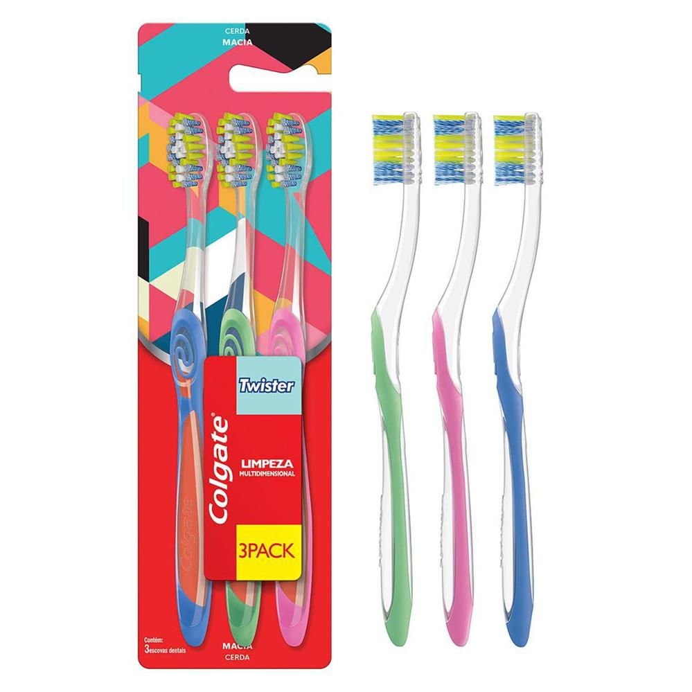 Kit Escova Dental Colgate Twister Cabeça Compacta Leve 3 Pague 2 Unidades