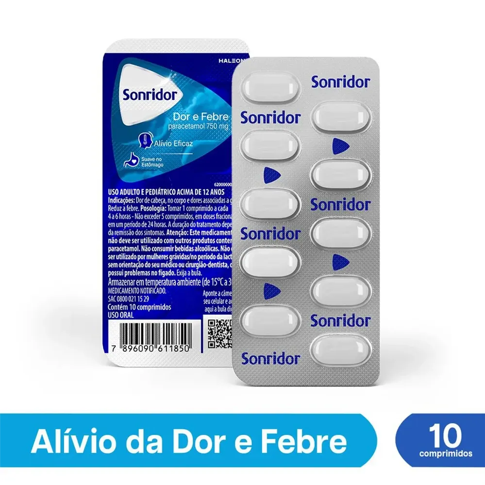 Sonridor Dor e Febre Paracetamol 750mg com 10 Comprimidos